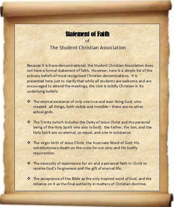 SCA Statement Of Faith Student Christian Association